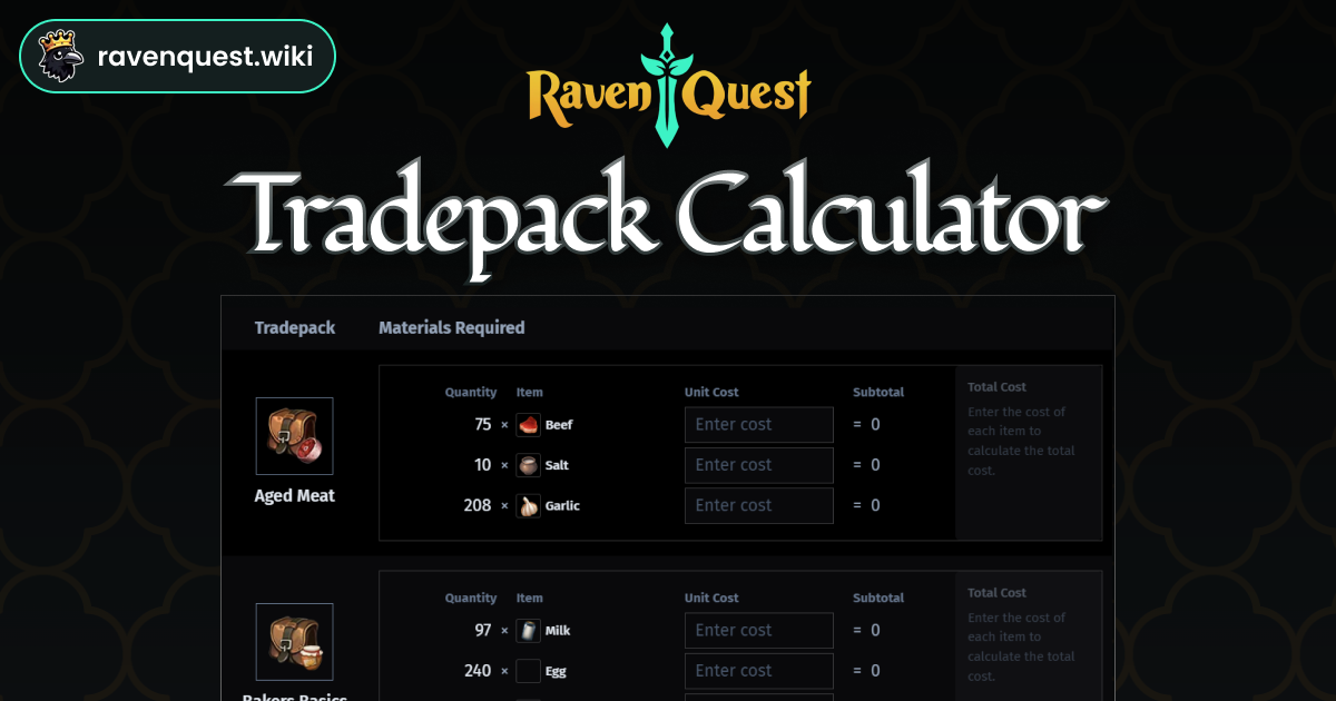 Tradepack Calculator · RavenQuest